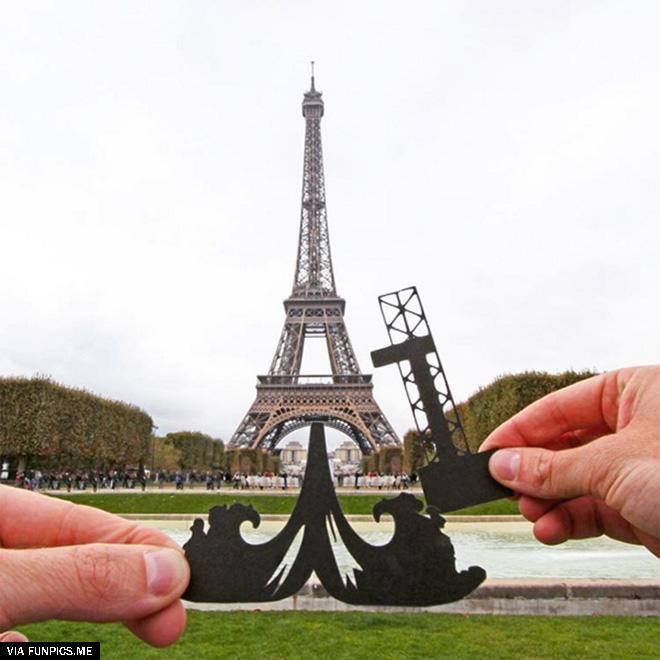 Artist Transforms Landmarks Using Paper Cutouts